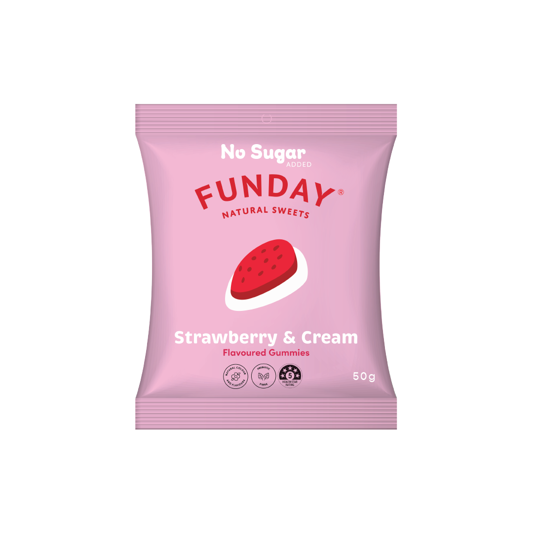 Strawberry & Cream 50g (12 BAGS IN EVERY BOX) – FUNDAY Natural Sweets